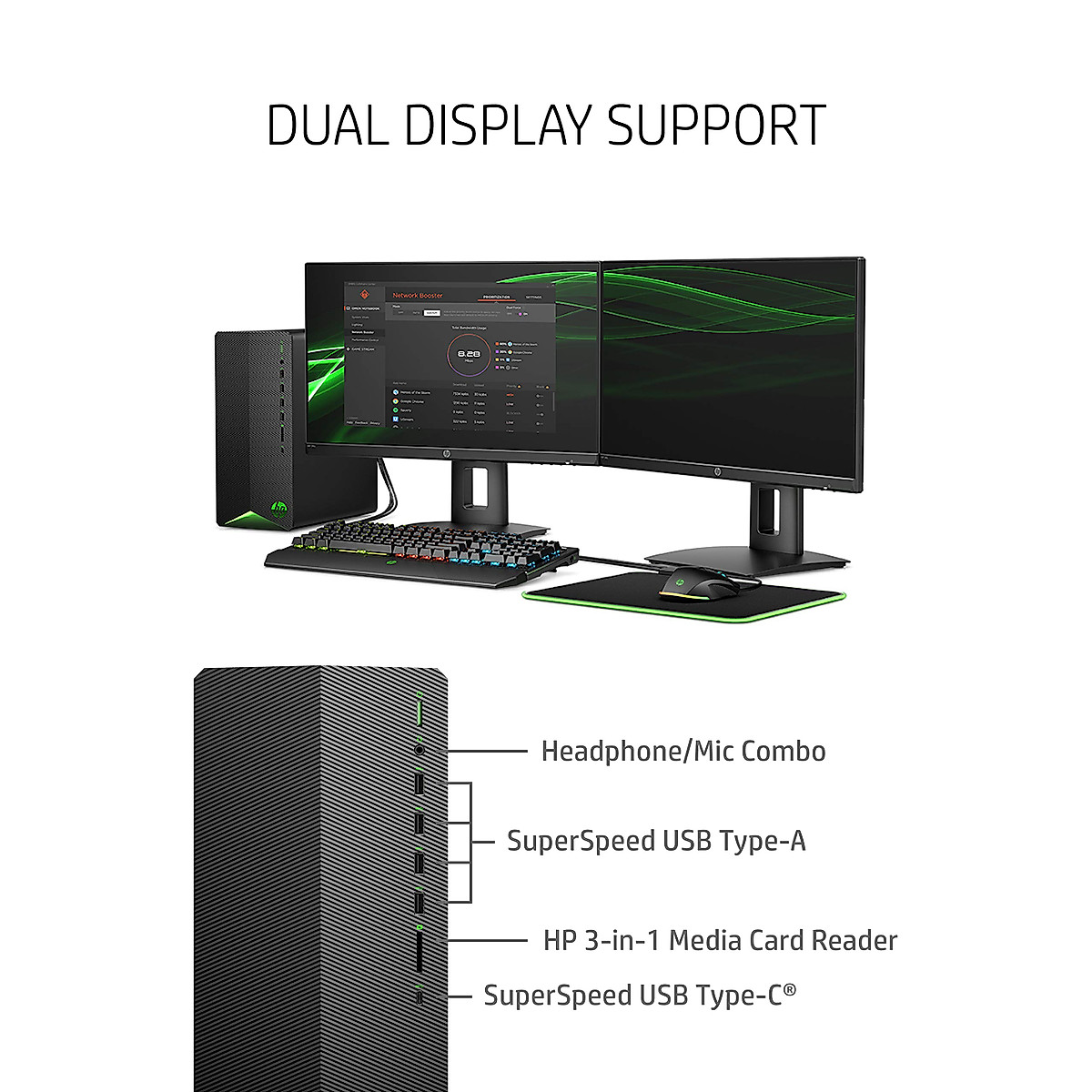 HP Pavilion Gaming Desktop, NVIDIA GeForce GTX 1650 SUPER, Intel Core i3-10100, 8 GB DDR4 RAM, 256 GB PCIe NVMe SSD, Windows 11, USB Mouse and Keyboard, Compact Tower Design (TG01-1022, 2020)