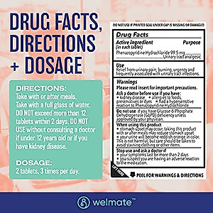WELMATE Urinary Pain Relief | UTI Relief | Fast Acting | Bladder Discomfort & Pain Relief | Phenazopyridine Hydrochloride 99.5mg | 72 Count Tablets