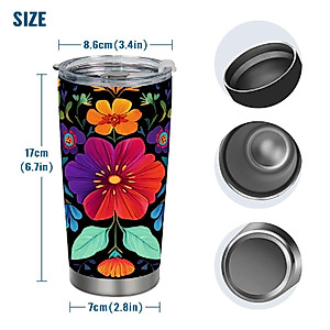 QWEUIOP 20oz Insulated Travel Coffee Mug Colorful Mexican Bird Flower Pattern Stainless Steel Tumbler with Lid Double Wall Vacuum Coffee Cup For Hot and Cold Drinks14111