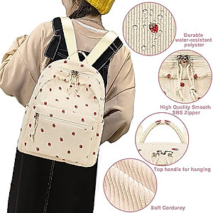 Bluboon Girls Mini Backpack Womens Small Backpack Purse Teens Cute Casual School Bookbag(Corduroy Strawberry)