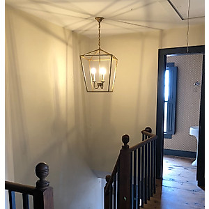 Foyer Lantern Pendant Light Fixture, Dst Gold Iron Cage Chandelier Industrial Led Ceiling Lighting, Size: D17'' H25'' Chain 45''