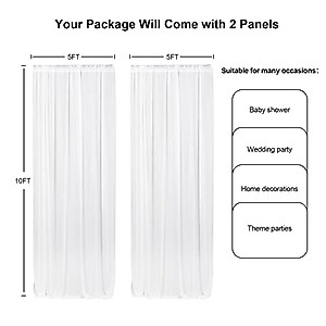 10x10ft White Backdrop Curtains for Parties, Sheer Wrinkle Free Polyester Wedding Backdrop Panels Drapes for Birthday Baby Shower Gender Reveal Photoshoot