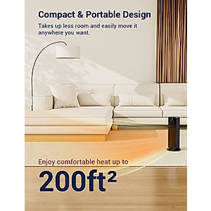 DELLA Electric Space Heater, 18.3" 1500W PTC Fast & Quiet Ceramic Portable Tower Heaters w/Remote Control, Thermostat & Timer, 3 Modes, Eco, LED, Safety Office/Home Oscillating Heater Fan, Black