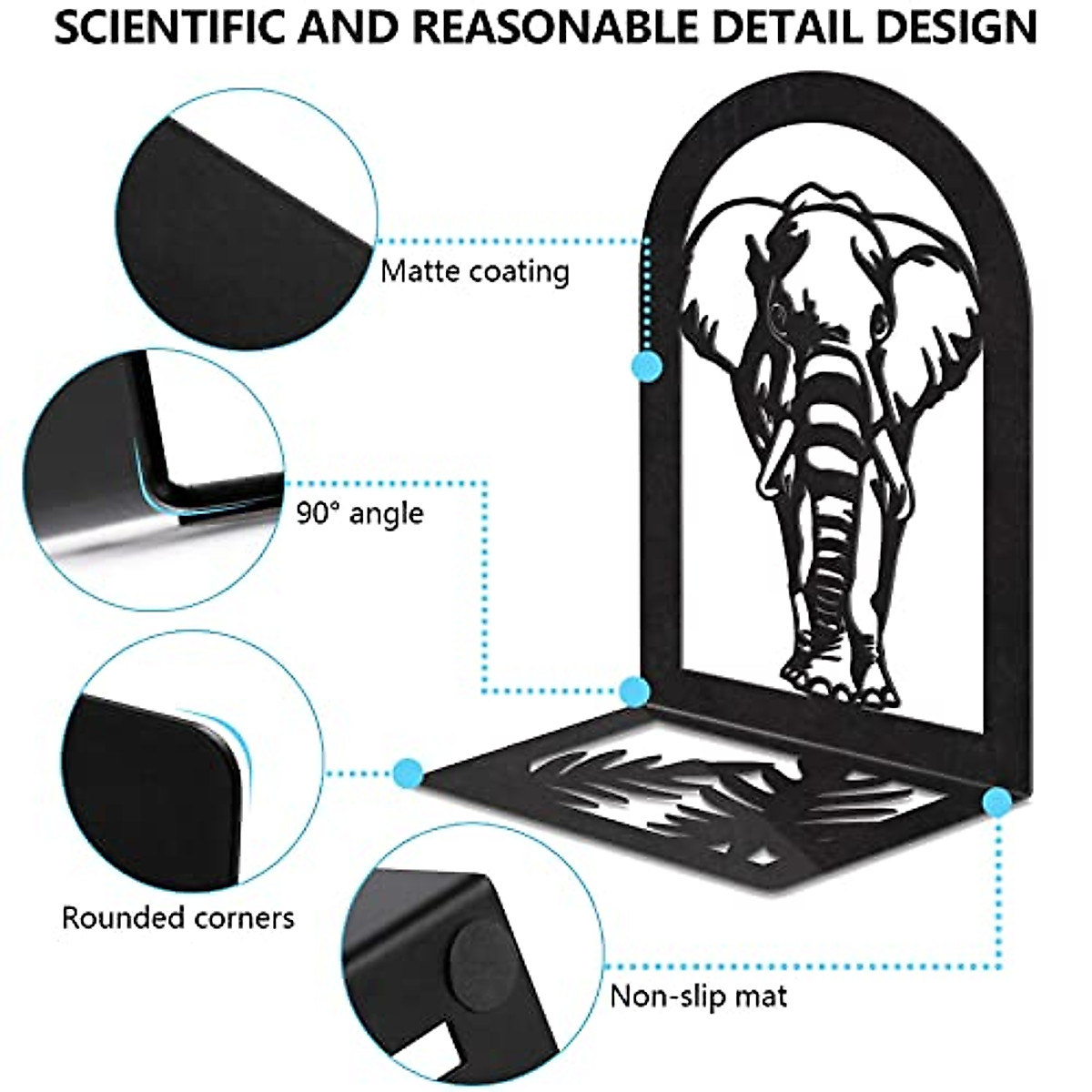 Book Ends Decorative for Heavy Books, 2 Piece Large Heavy Duty Bookends for Shelves for Holding Books, Black Book Stopper for Office, Home, Heavy Books, Non-Skid