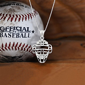Honolulu Jewelry Company Sterling Silver Baseball Catcher Mask Sports Necklace Pendant with 18" Box Chain