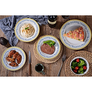 Braque Ceramic Pasta Plates 10oz, 8.5 in, Set of 6- Serving, Salad, Dinner Plate- Microwave, Oven & Dishwasher Safe, Scratch Resistant, No-Spilling Design Dinnerware- Kitchen Porcelain Dish-Olive Vine