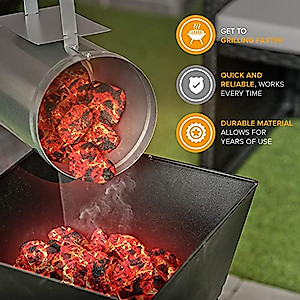 LIVIVO Banquet Charcoal Chimney Starter With Wooden Safety Handle - Quick Start Barbecue Lightning Kit Camping Grilling BBQ - Galvanised Iron Sheet Finish - Heavy Duty