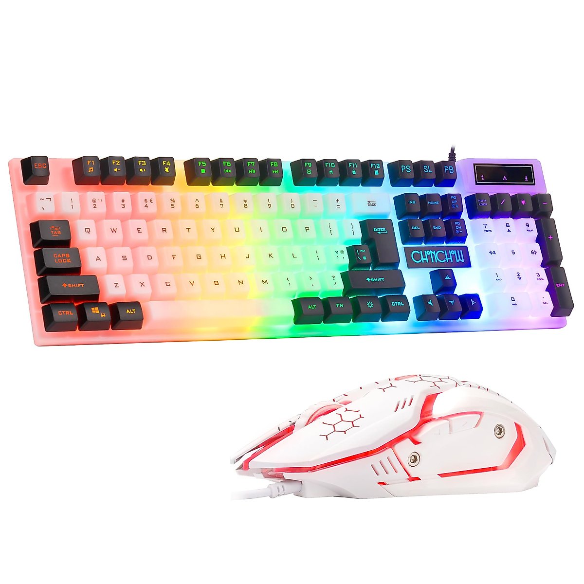 CHONCHOW Gaming Wired Keyboard and Mouse Combo Backlit Rainbow RGB Full-Size Mechanical Feeling Key Board 3600 DPI Mice for Game Office Home
