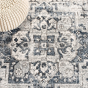 MARTHA STEWART x SAFAVIEH 9' x 12' Navy/Ivory MSR883N Denver Traditional Medallion Non-Shedding Area Rug