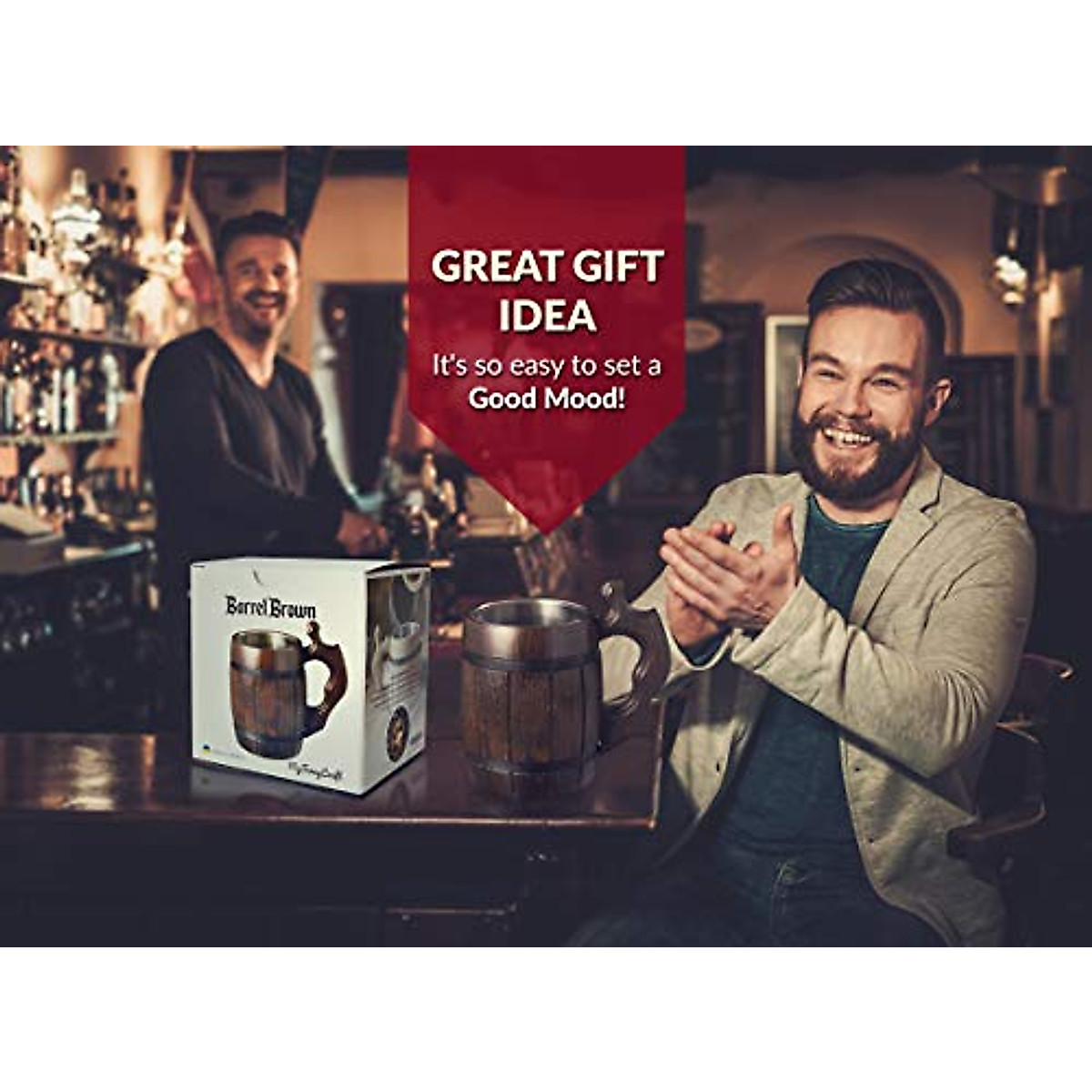 MyFancyCraft Handmade Beer - Mug Oak - Wood Dark Natural - Eco-Friendly Wooden Tankard Gift Barrel - Cup