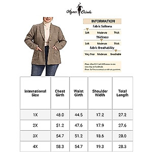 Agnes Orinda Plus Size Plaid Blazer for Women Lapel Jacket Work Office Single Breasted Blazers 2X Brown