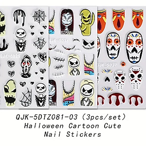 Muagorn Halloween 5D Nail Art Stickers Decals – Distinctive Set of 3 Realistic Designs for Individualized Halloween Nail Accents (Style 01)