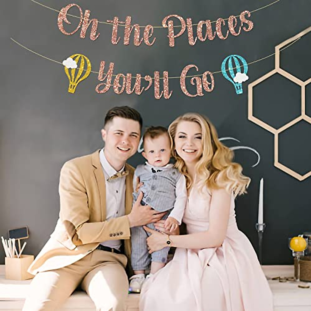 MonMon & Craft Oh The Places You'll Go Banner/Retirement Sign/Graduation Banner Decor/Travel Theme Party Decorations Rose Gold Glitter