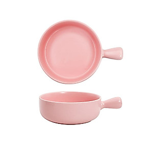 Cabilock Ceramic Porcelain Bowl Ceramic Baking Bowl with Handle Porcelain French Onion Soup Bowls Crock Bowls Cooking Bowls Casserole for Cereal Salad Rice Pink Stew Bowls
