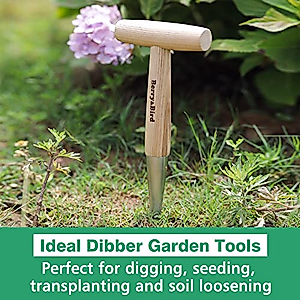 Berry&Bird Hand Dibber, Stainless Steel Sow Dibbler with Wood Handle, Garden Hole Punch Dibbler Tool for Planting Seeds & Bulbs, Hand Held Bulb Planter for Planting Flowers Tulips, Daffodils, Dahlias