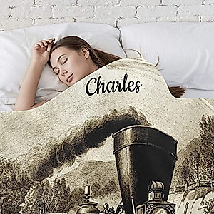 Steam Train Personalized Blankets Custom Super Soft Fleece Blanket with Name 50'' x 60'' Throws for Men Women Wedding Gifts