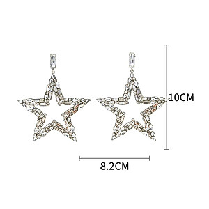 Xerling Full Crystal Rhinestone Star Dangle Hoop Earrings Big Star Drop Earrings Bling Sparkly Earrings for Party Wedding Bar