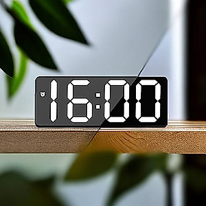 RuiLa Digital Alarm Clock - LED Clock Large Display for Bedroom, Desk, and Office - Temperature Display, Adjustable Brightness, Voice Control, 12/24H Display - USB and Battery Operated (Black)