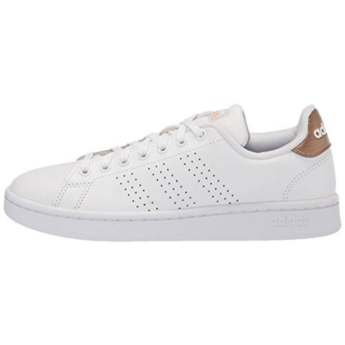 adidas Women's Advantage Tennis Shoe, White/White/Copper Metallic, 9