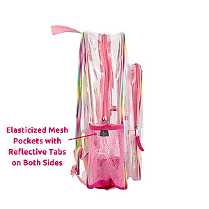 CLUB LIBBY LU Rainbow Clear Backpack for School, 16 inch Stadium Approved Transparent Bag with Matching “Be Kind” Pencil Pouch, 3 Piece Set