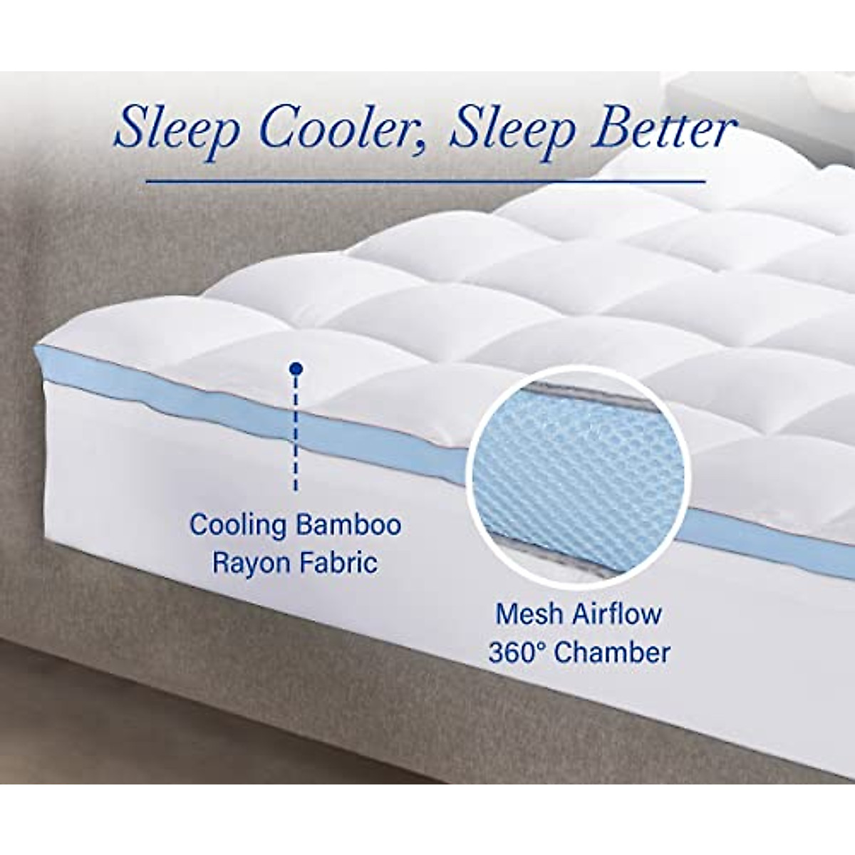 Luxury Mattress Topper Queen Size, Soft Fluffy Cooling Pillow Top Queen Mattress Topper for Bed