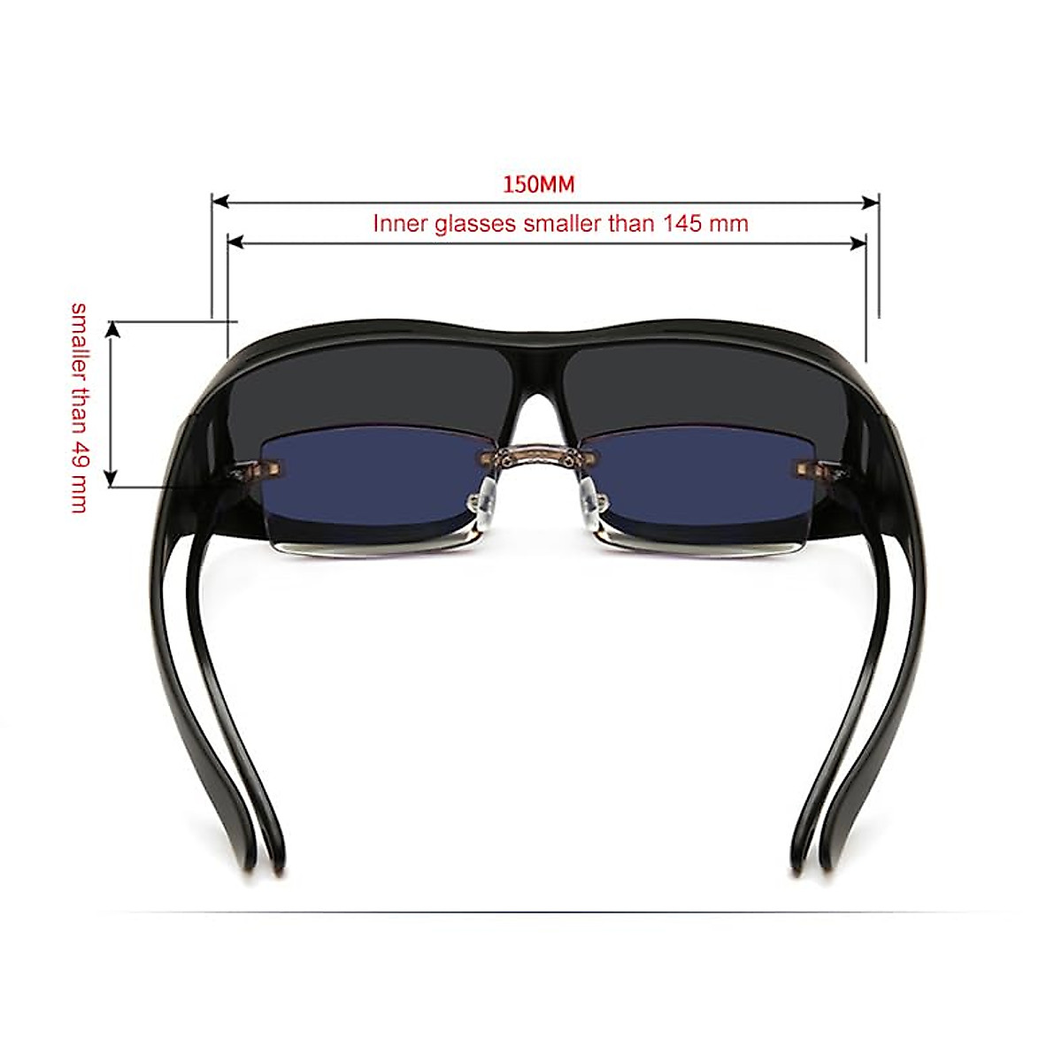 DOKOMUCHOS 2 Pack Super Dark Black Lens Fit Over Wraparound Sunglasses UV Protection Shades Migraine Sensitive Eyes Sunglass (Black)