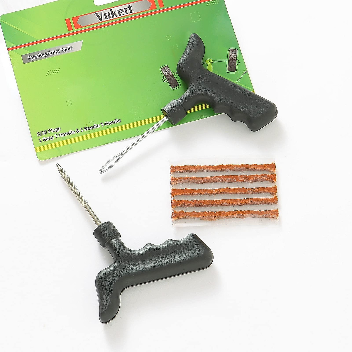 Vakert Tire Repair Kit Tool T-Handle String Rubber Plugs for Cars Trucks Motorcycles