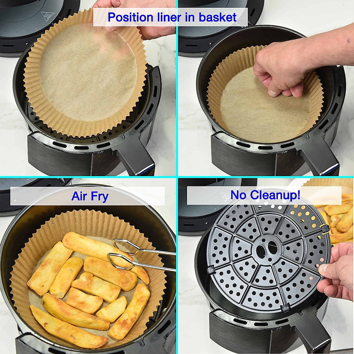 100 Pcs Air Fryer Disposable Paper Liner, 6.7-inch Air Fryer Liners, Non-stick Parchment Paper Rounds for Frying, Baking, Cooking, Roasting and Microwave - Unbleached, Oil-proof Steam Paper