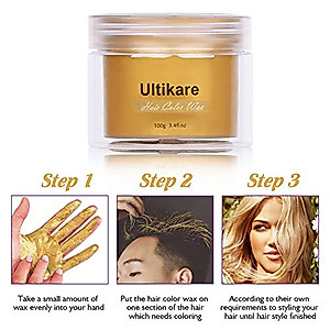 Hair Color Wax Blonde, Ultikare Instant Hair Dye Cream Mud Washable Temporary Hair Dye Natural Hairstyle Color Pomade for Party, Cosplay, Halloween (Gold)