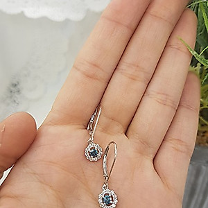 Dazzlingrock Collection 0.55 Carat (ctw) 14K Round Blue & White Diamond Cluster Halo Drop Earrings 1/2 CT, White Gold