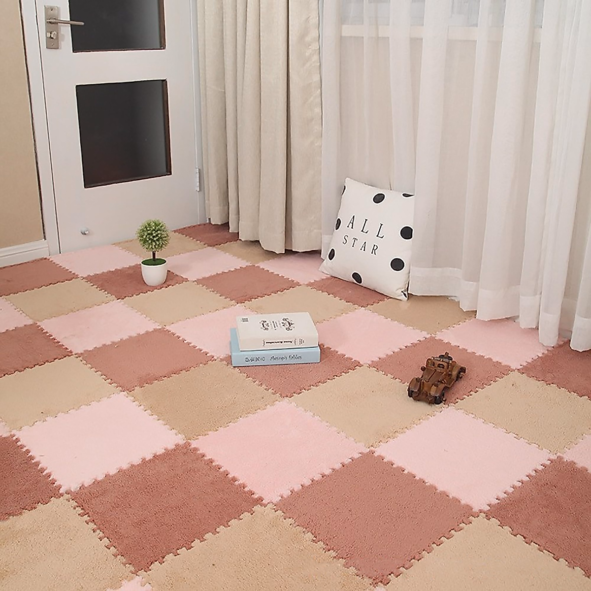 Funnyfuzzy Interlocking Carpet,Dog Blanket Soft Pet Bed Cover, Plush Foam mat, Shaggy Soft EVA Foam Mats Fluffy Area Rugs Protective Floor Tiles Exercise Play Mat for Kids Room Home Parlor Bedroom (C