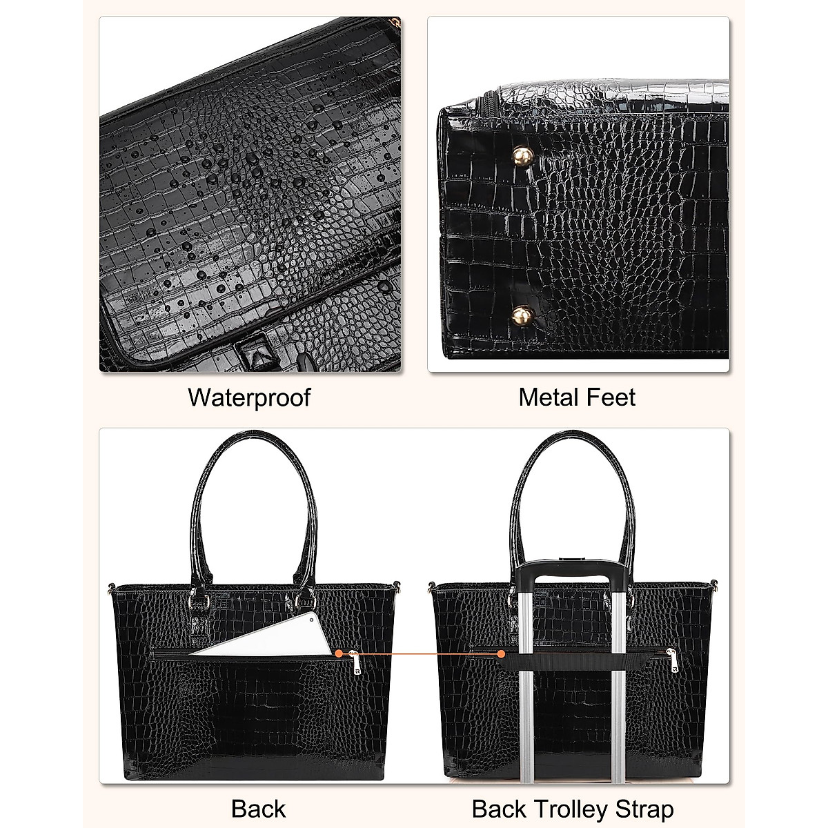 Laptop Tote Bag for Women 17.3 Inch Waterproof Leather Large Laptop Bag Business Office Work Briefcase Stylish Computer Bags Handbag Satchel Shoulder Bag with USB Charging Port