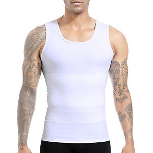 Mens Slimming Body Shaper Vest, Gynecomastia Compression Shirt Shapewear, Abs Abdomen Undershirts, Tummy Control Tank Top White