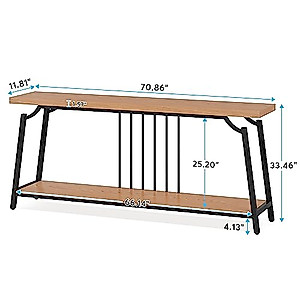 Tribesigns 70.9 Inches Extra Long Sofa Table Behind Couch, Natural Industrial Entry Console Table with 2-Tier Storage Shelves for Living Room Entryway Hallway