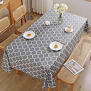 Vinyl Tablecloth Rectangle with Flannel Backing, 100% Waterproof & Oil Proof Plastic Tablecloth, Heavy Duty Table Cover for Dining Table, Indoor & Outdoor Use(Rectangle, 52" x 70" (4-6 Seats), gray)