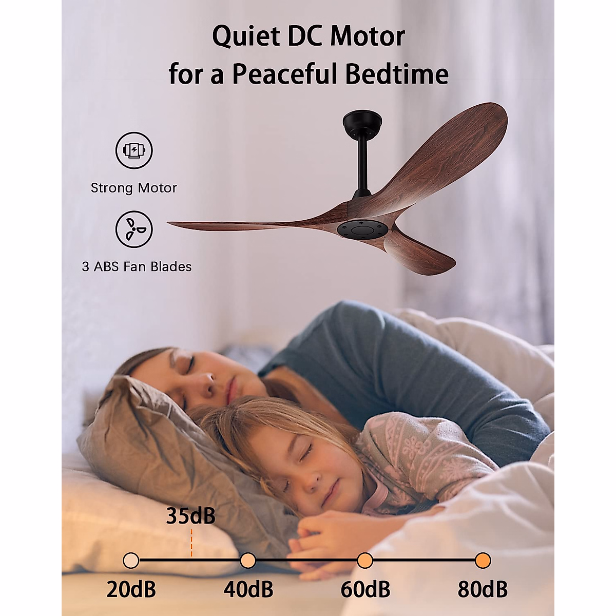 KASASS Outdoor Ceiling Fan, 52 Inch Remote Control Ceiling Fan, Indoor Ceiling Fan，Modern Classic Ceiling Fan for Kitchen, Bedroom, Living Room, Farmhouse, Patio (Walnut Color)