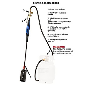 Flame King Propane Torch Kit Heavy Duty Weed Burner, 500,000 BTU with Push Button Piezo Ignitor (Self Igniting) , with 10-Ft Hose Regulator Assembly