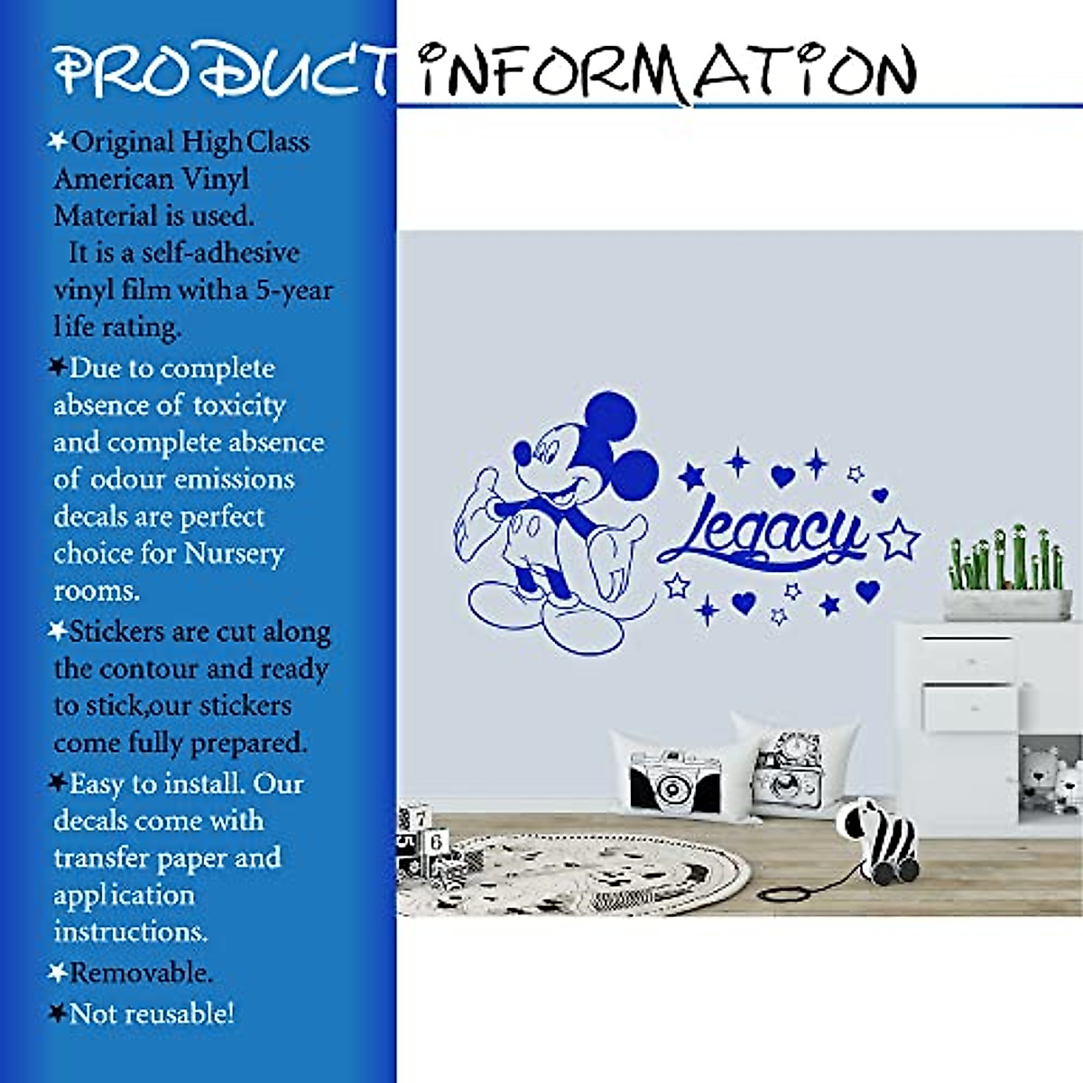 Mouse Name Wall Decal, Mouse Vinyl Sticker, Personalized Boy Name Decal, Nursery Baby Boy Room Decor ZX286