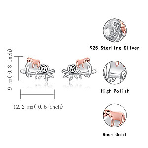 925 Sterling Silver Animals Earrings Hypoallergenic Stud Earrings Cute Animal Jewelry Unique Gifts for Women (Sloth Stud)