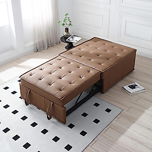 TRIPLE TREE 3 in 1 Multipurpose Folding Ottoman Sleeper Sofa Bed, Faux Leather Convertible Sleeper Chair, Adjustable Single Sofa Bed for Living Room Apartment,Brown