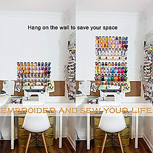 New brothread 2X60 Spools Wooden Thread Rack/Thread Holder Organizer with Hanging Hooks for Embroidery Quilting and Sewing Threads