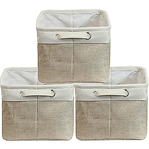 Simple Houseware Large Decorative Fabric Storage Bin Basket for Nursery, 3 Pack, Beige