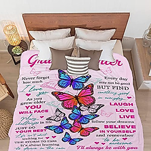 Granddaughter Gifts from Grandma Grandpa to My Granddaughter Butterfly Blanket with Positive Encourage and Love Words Printed Birthday Christmas Graduation Gift for Her (60"x50")