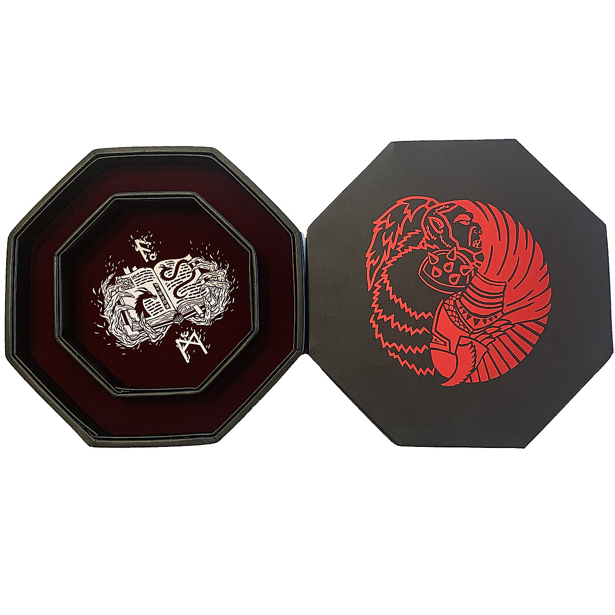 Fantasydice RED Orc Paladin Yin and Yang - Dice Tray - 8" Octagon with Lid and Dice Staging Area- Holds 5 Sets(7 Dice Set/Standard) for All Tabletop RPGs