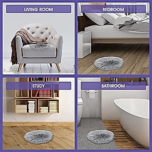 Sibba Faux Fur Small Area Rug Chair Desk Sofa Cover Carpet 35 cm Fluffy Plush Seat Pad Protectors for Home Bedrooms Aesthetic Decor (Grey Round)