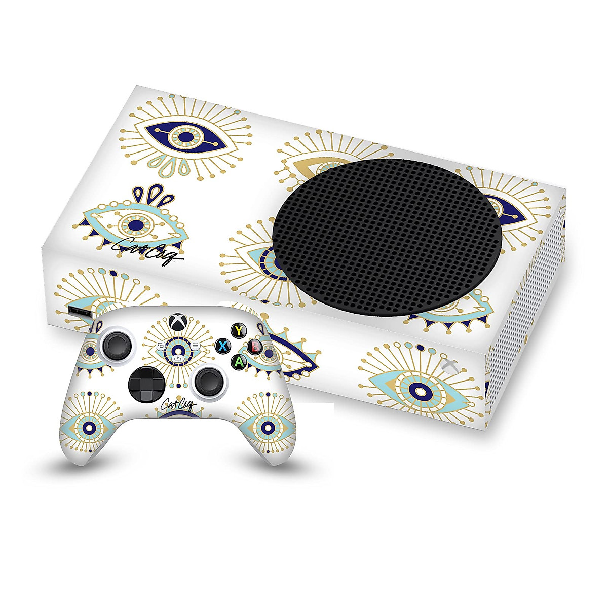 Head Case Designs Officially Licensed Cat Coquillette Blue Gold Art Mix Vinyl Sticker Gaming Skin Case Cover Compatible with Xbox Series S Console and Controller Bundle