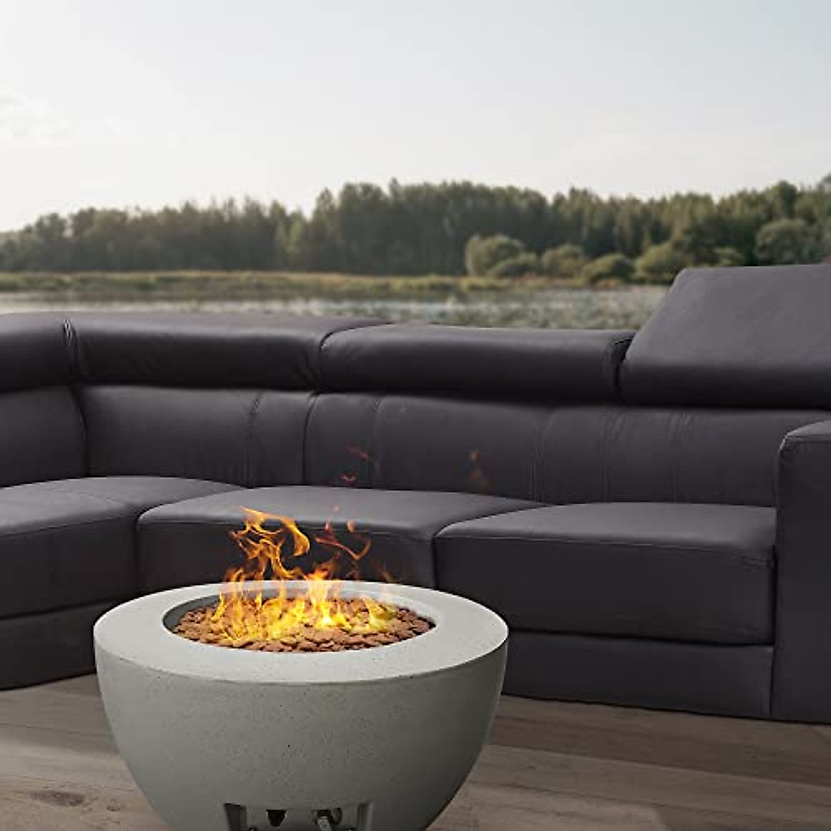 Kante Concrete Round Fire Table 25", 50000 BTU Outdoor Propane Fire Pit Table, Gas Fire Pits for Outside Patio, Smokeless Fire Pit and Outdoor Fire Pits, Light Gray