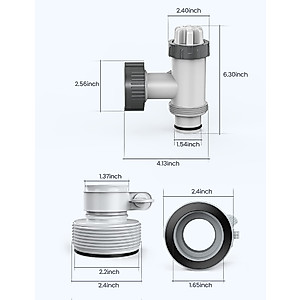 POOLHACKER Replacement Type B Hose Adapter 1.25" to 1.5" with Plunger Valve Parts for Above Ground Pool, Hose Adapter B & Shut Off Valve with Gaskets & Nuts for Above Ground Pool (2 Pack)