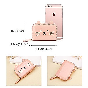 JIUFENG Women's RFID Blocking Wallet Cute Cat Printed Zipper Coin Purses Multi Purpose Card Holder Fashion Small Wallet (Black)