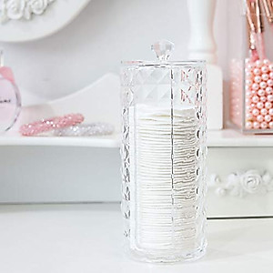 Acrylic Makeup Cotton Pad Holder, Luxspire Clear Diamond Pattern Cotton Pads Organizer dispenser Bathroom Jars for Round Cotton Display Stand Cosmetic Makeup Storage Box with Lid - Clear